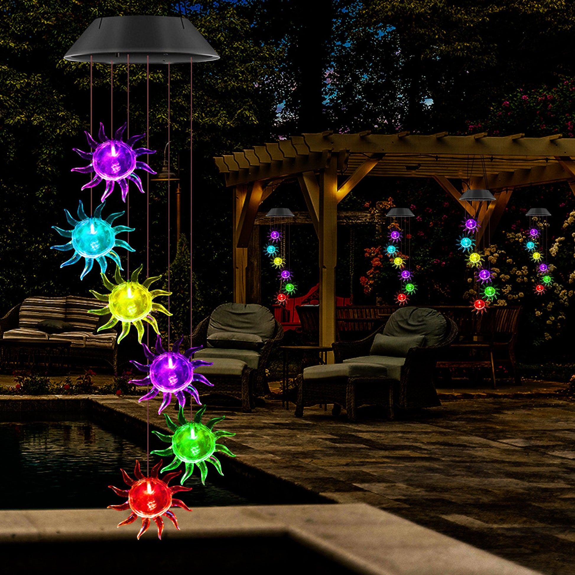 Low Voltage LED Sunflower Solar Wind Chimes Color Changing Outdoor ...