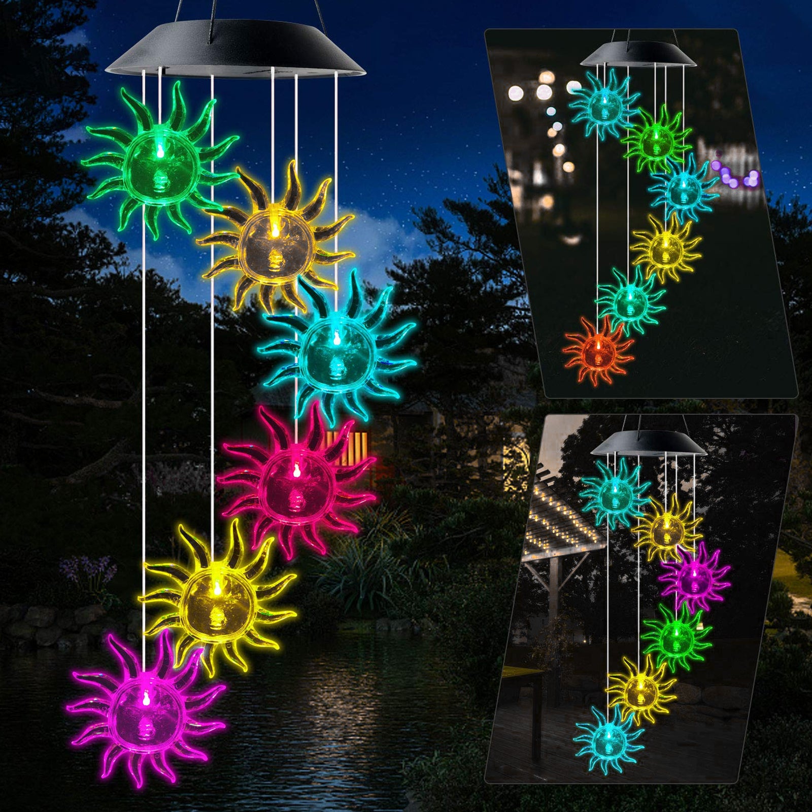 Low Voltage LED Sunflower Solar Wind Chimes Color Changing Outdoor ...